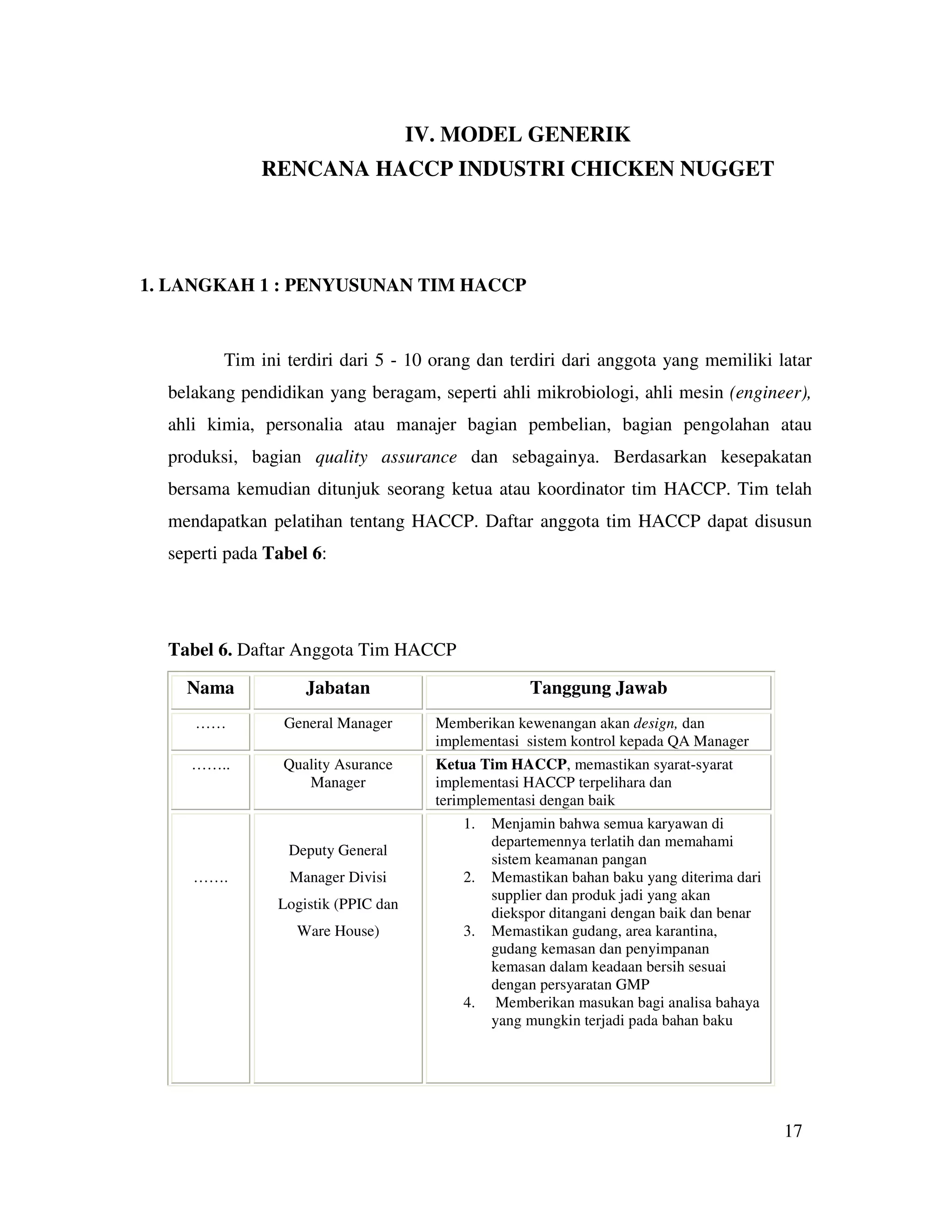 Model rencana-haccp-industri-chicken-nugget | PDF