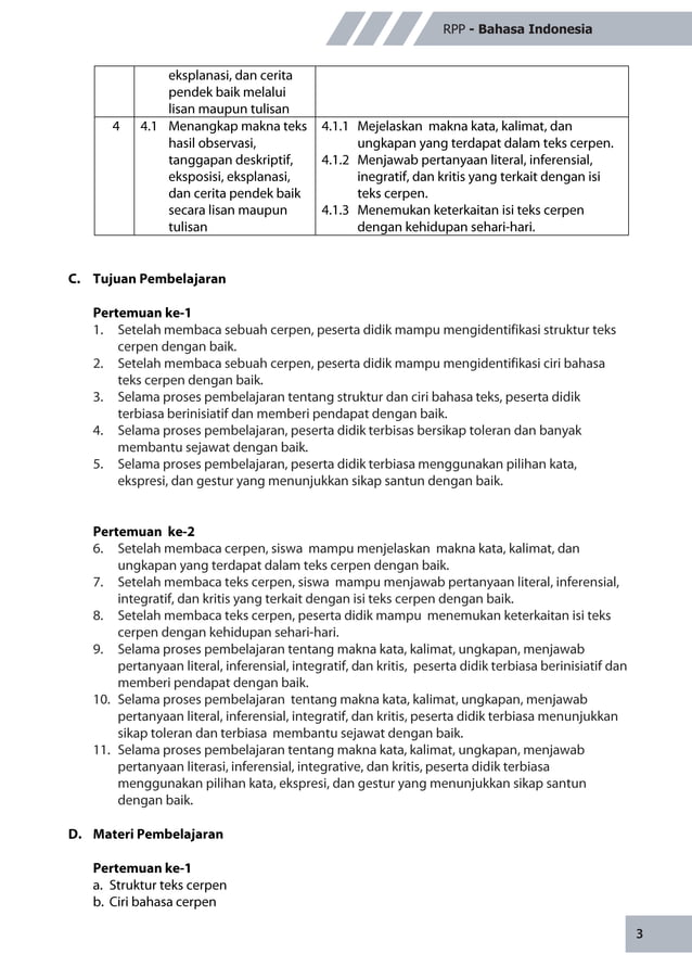 Model RPP Bahasa Indonesia | PDF