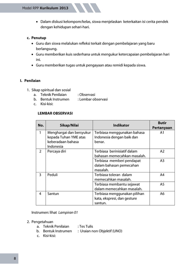 Model RPP Bahasa Indonesia | PDF