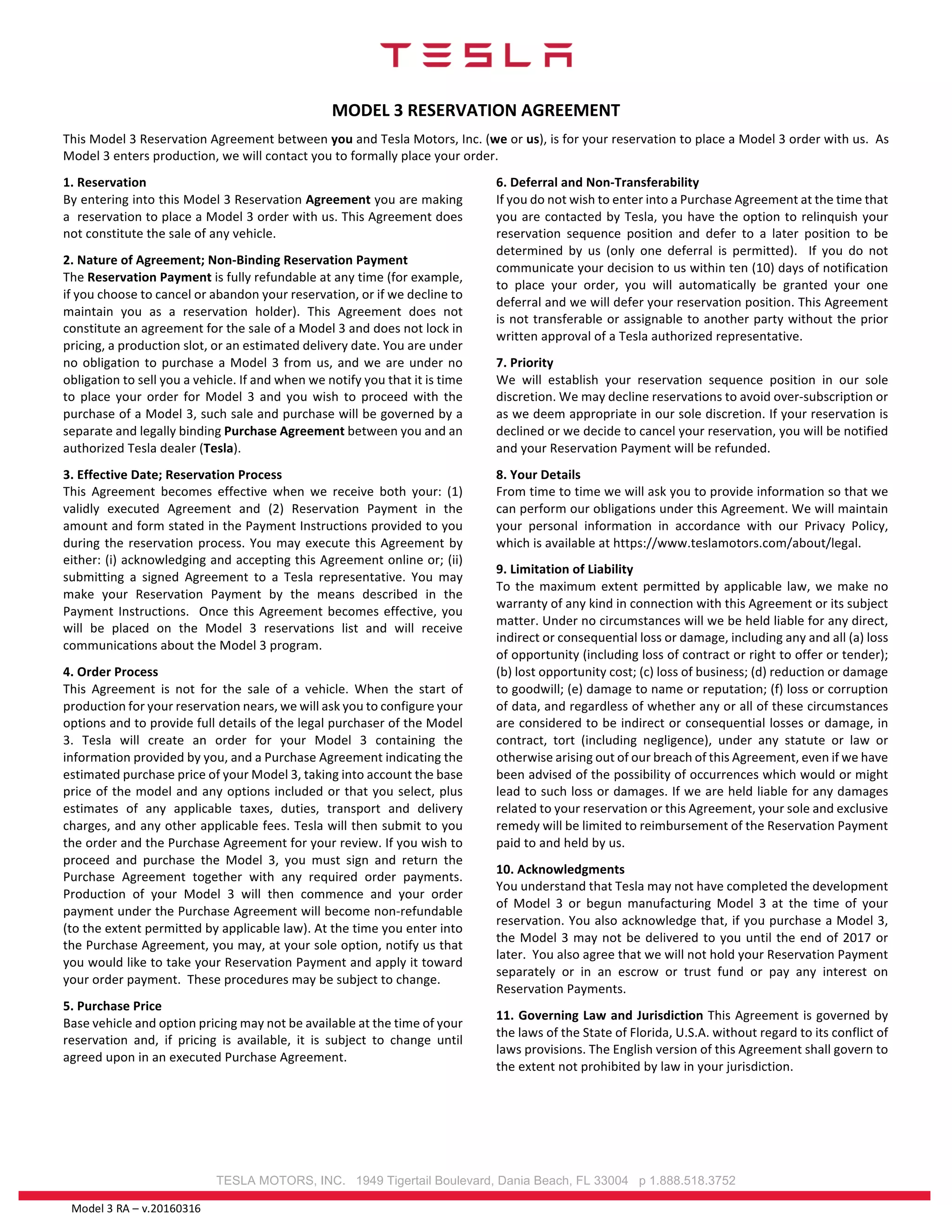 Model 3 reservation_agreement | PDF