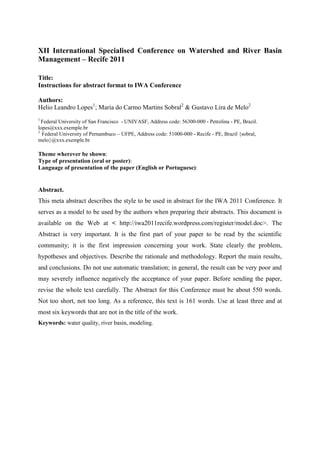 Model abstract IWA 2011 | DOCX | Science