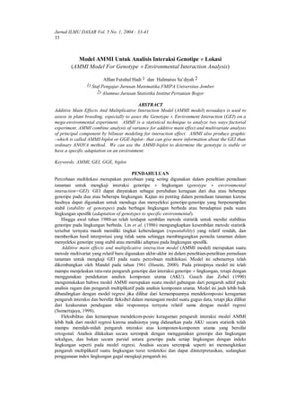 Model Ammi Untuk Analisis Interaksi Genotipe X Lokasi (Indra Herlangga) | PDF