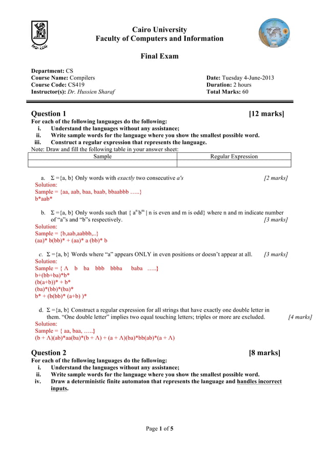 Model answer of compilers june spring 2013 | PDF