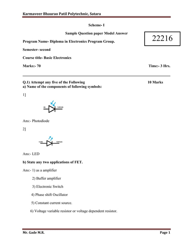 Solved MSBTE Sample Paper Basic Electonics (EJ2I) | PDF