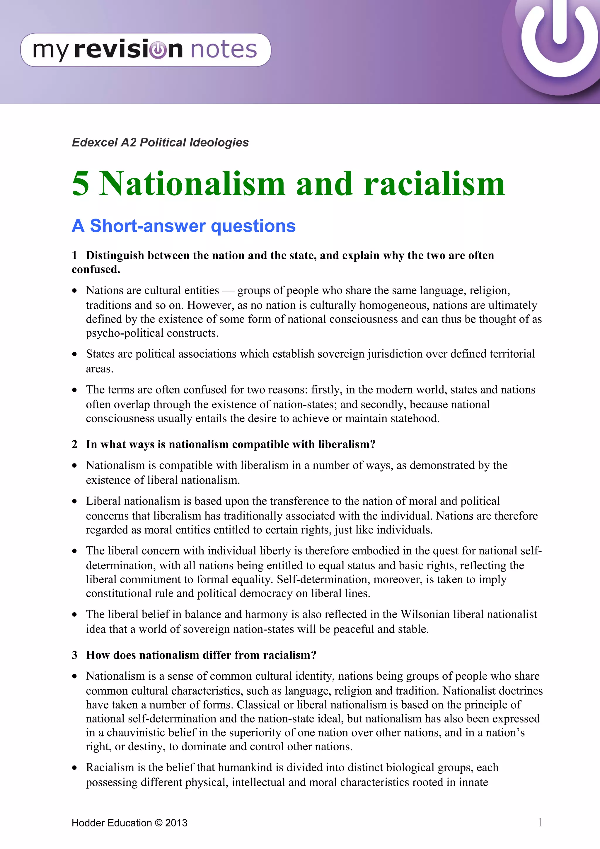 Model answers nationalism & Racialism | DOC