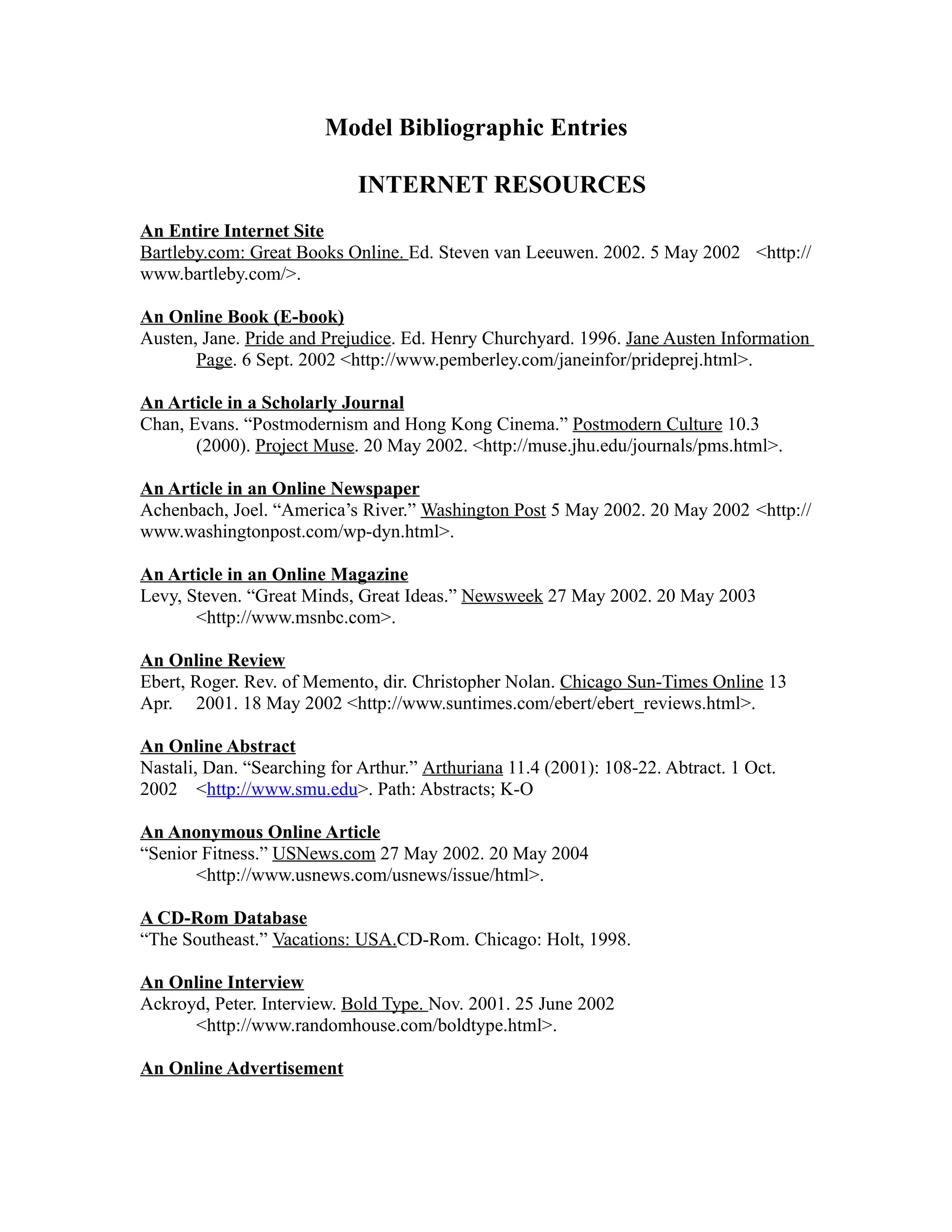 Model bibliographic entries | DOC