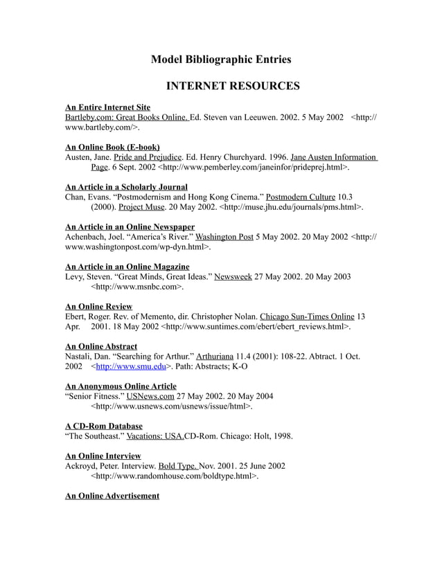 Model bibliographic entries | DOC