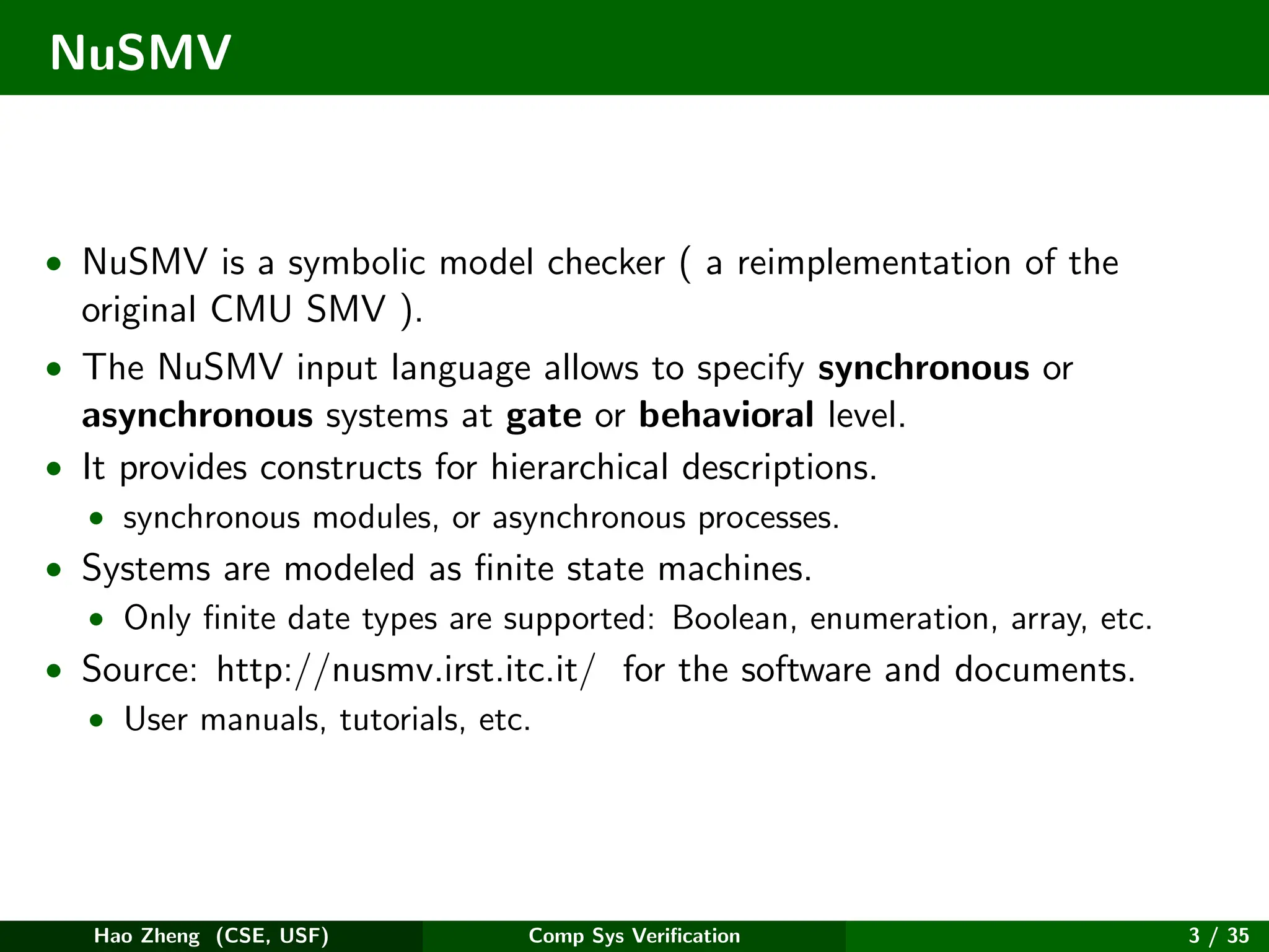 Model Checker NuSMV - Hao Zhang - University of Florida.pdf
