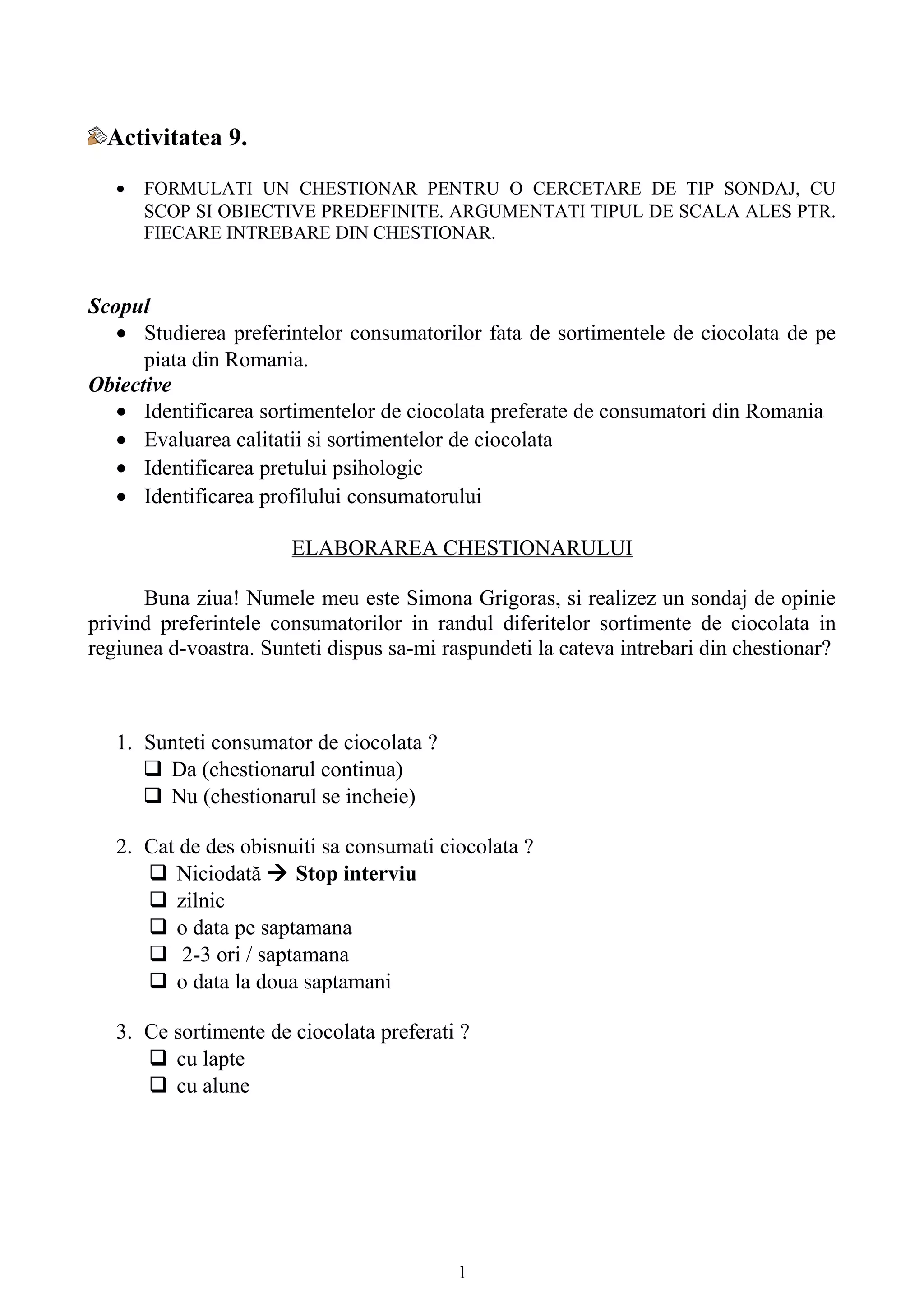 Model chestionar | DOC