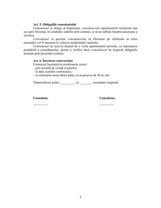 Model contract de comodat locuinta laurentiu mihai | RTF