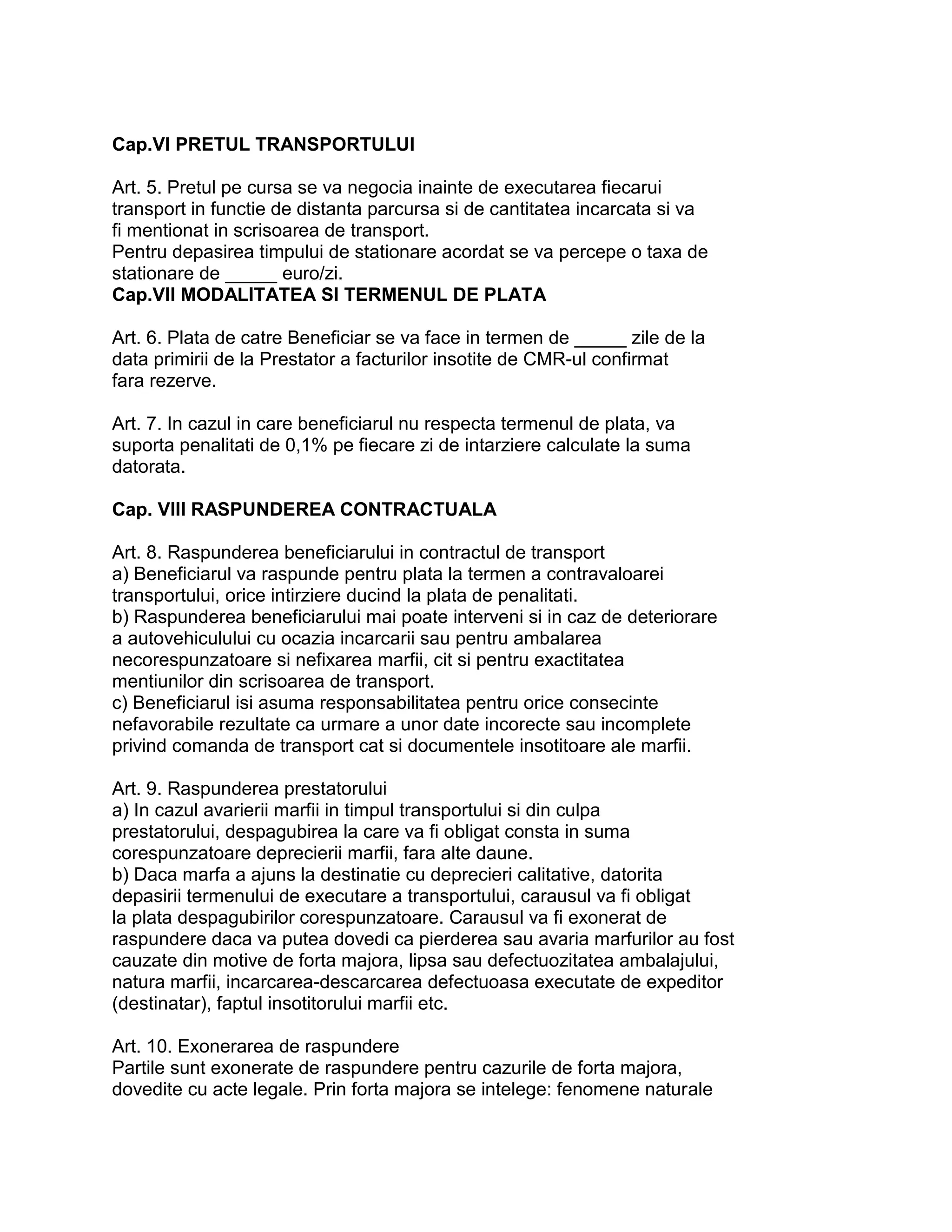 Model contract de transport | PDF