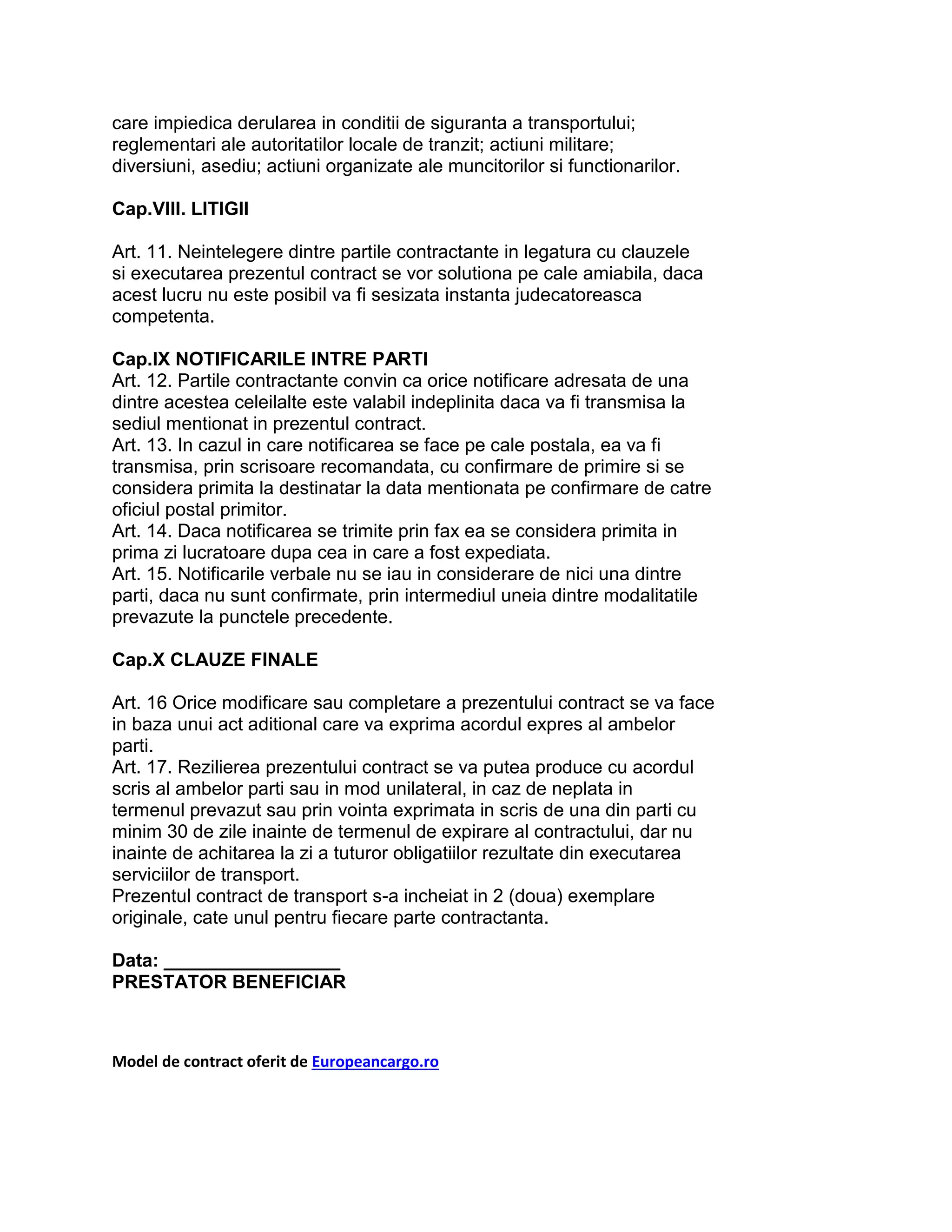 Model contract de transport | PDF