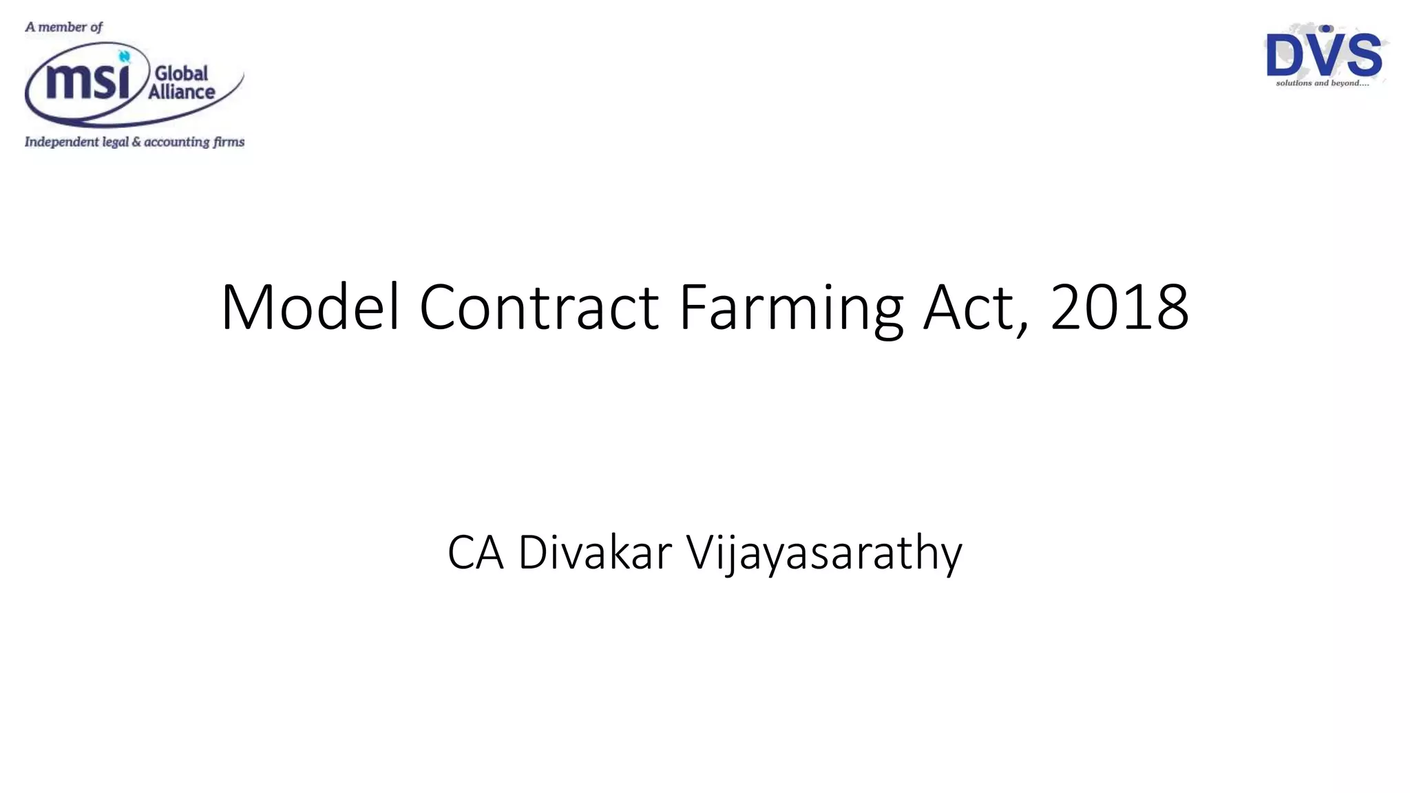Model contract farming act, 2018 | PPTX | Agriculture | Industries