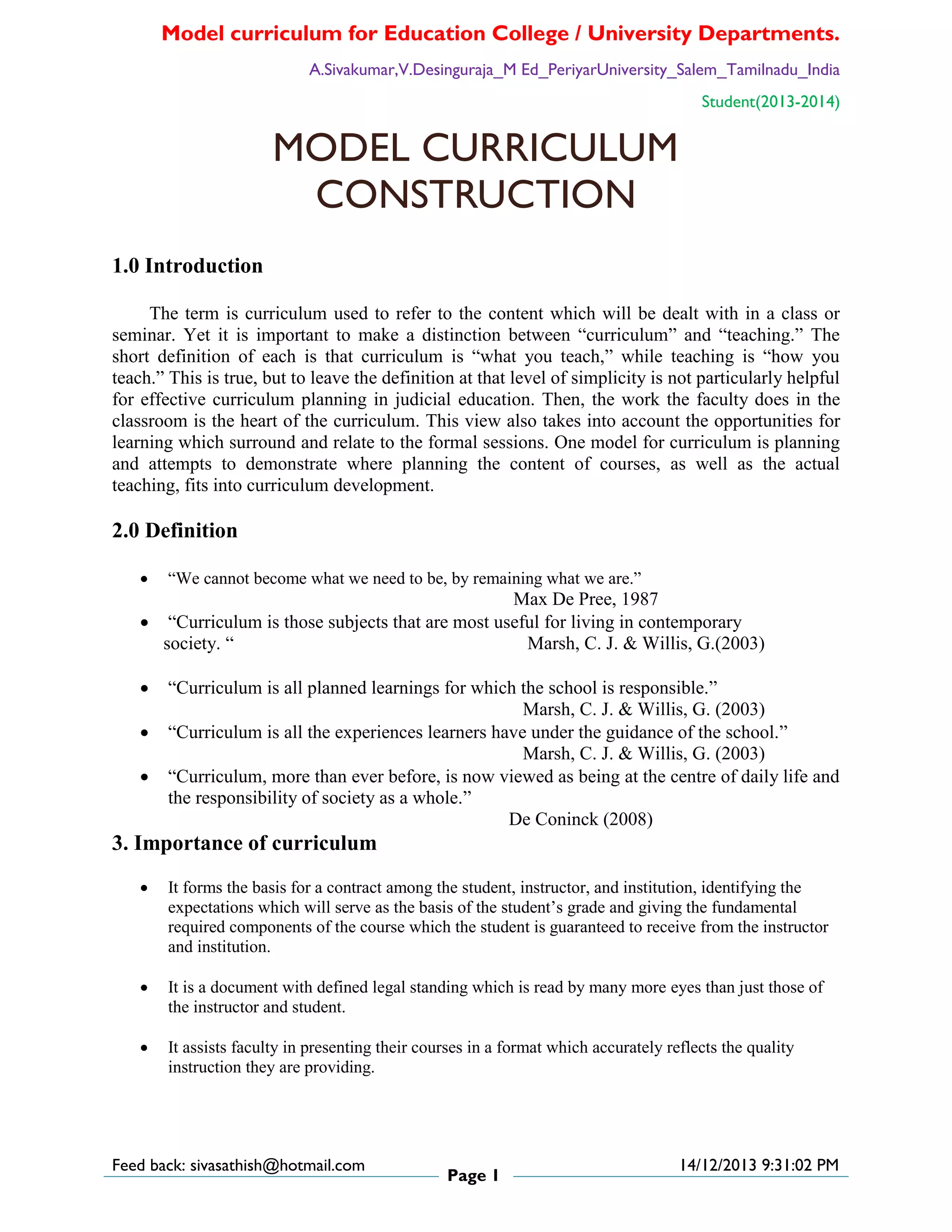 Model curriculum construction | PDF
