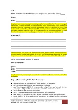 MODEL D’ACCEPTACIÓ ARBITRATGE DE CONSUM PER EMPRESA ADHERIDA AL SISTEMA ...