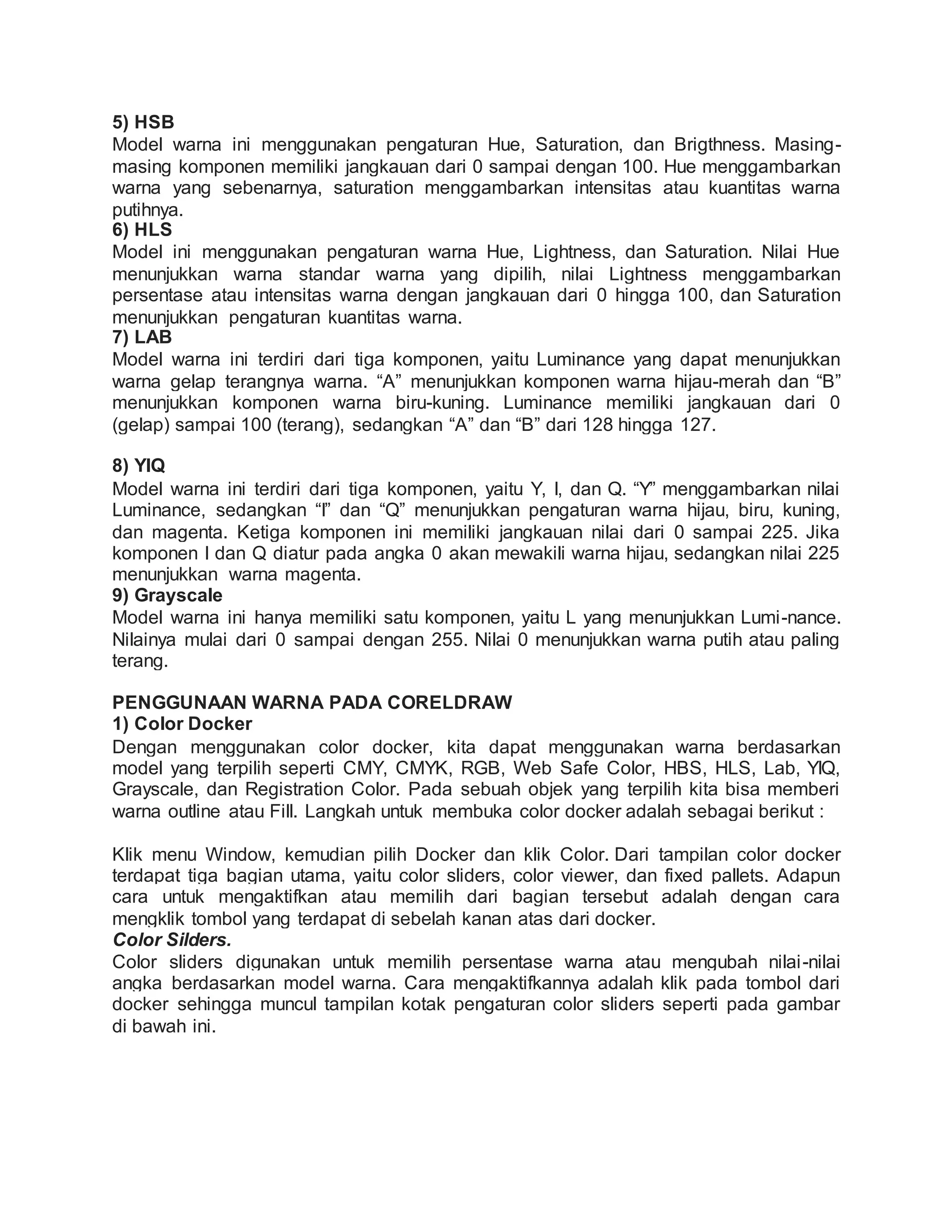 Model dan penggunaan warna pada corel draw | DOCX