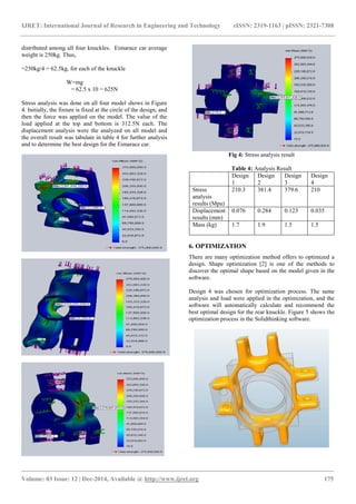 Model development and the shape optimization analysis of a rear knuckle ...