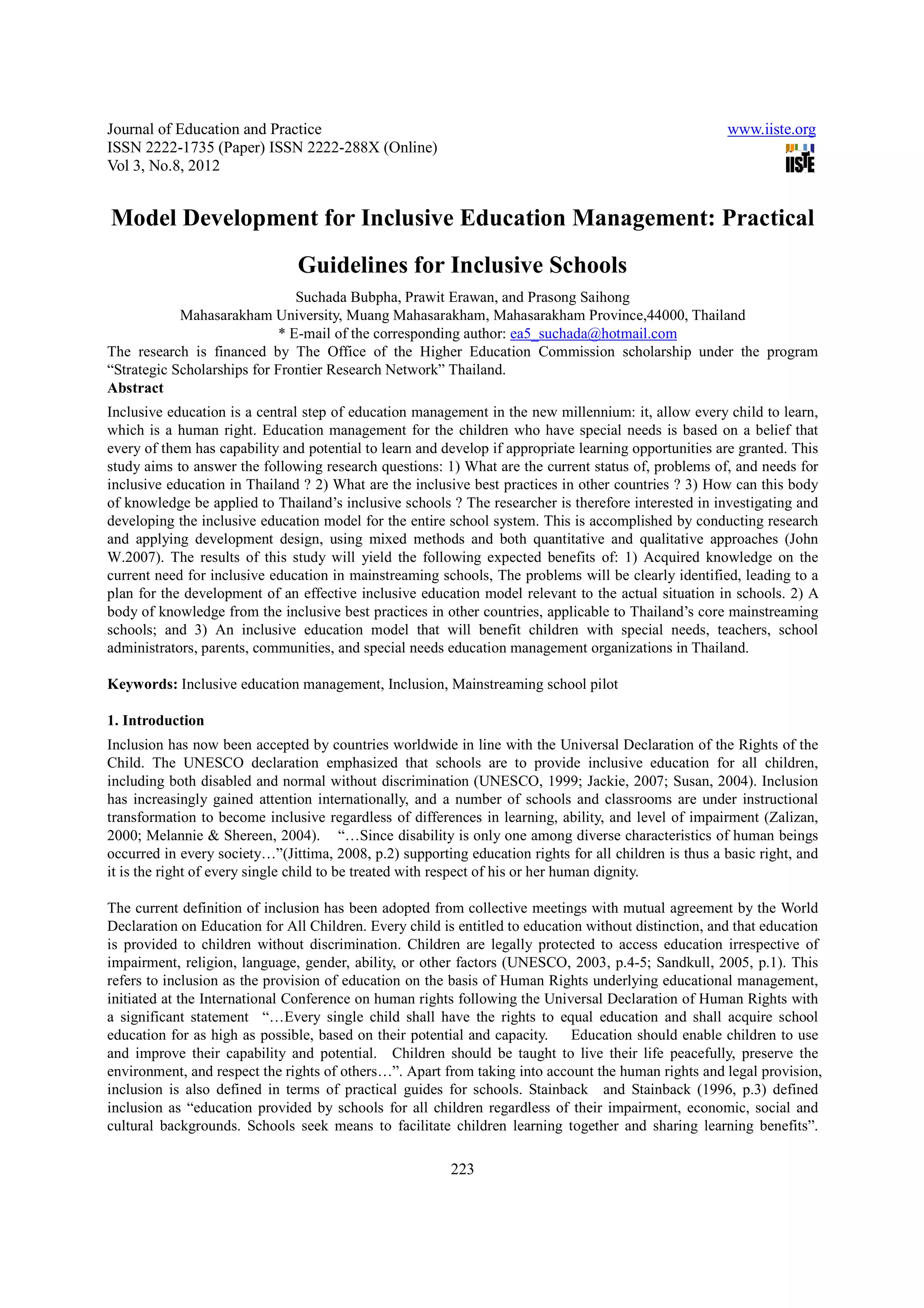 Model development for inclusive education management practical ...