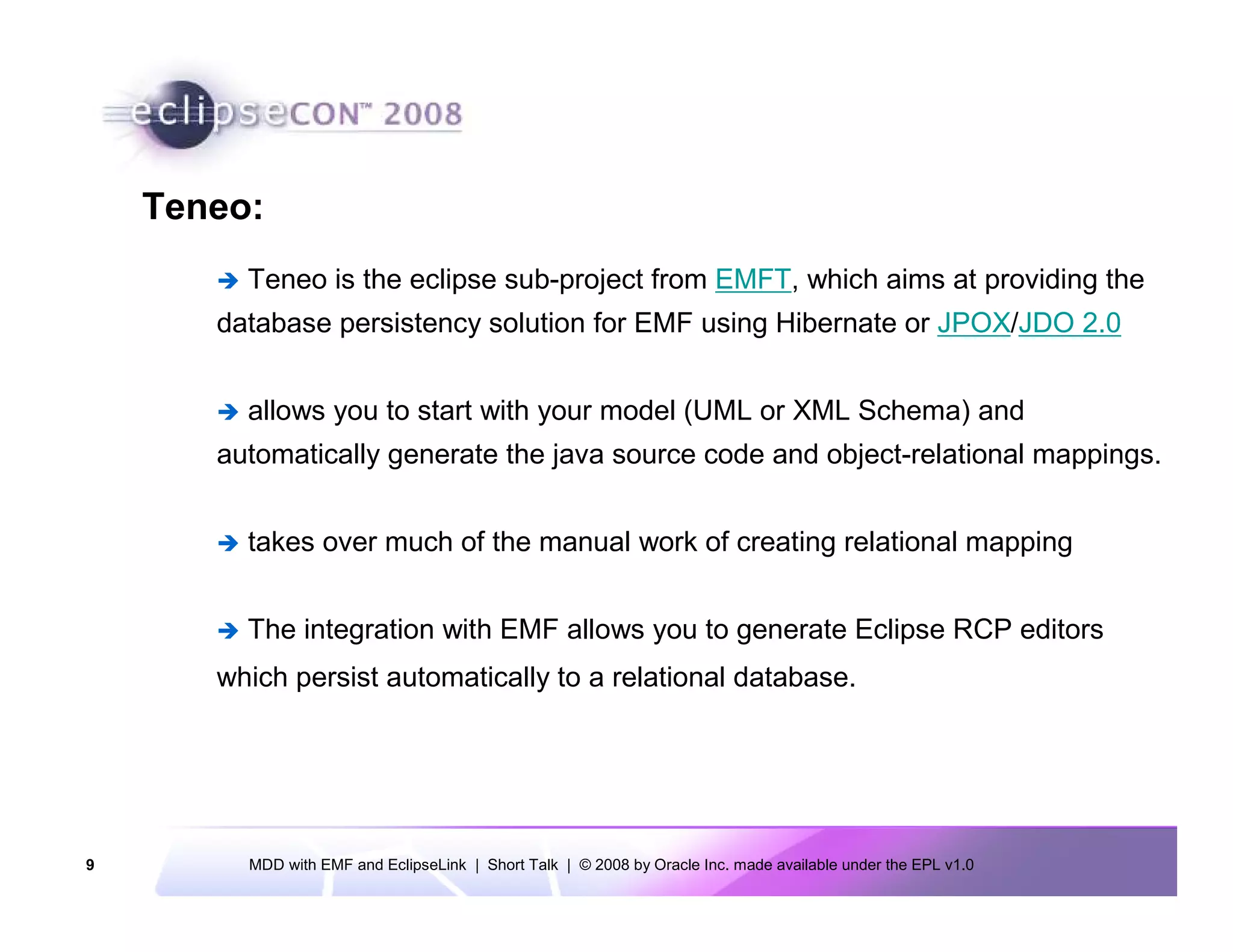Model Driven Development With Emf And Eclipse Link Ppt