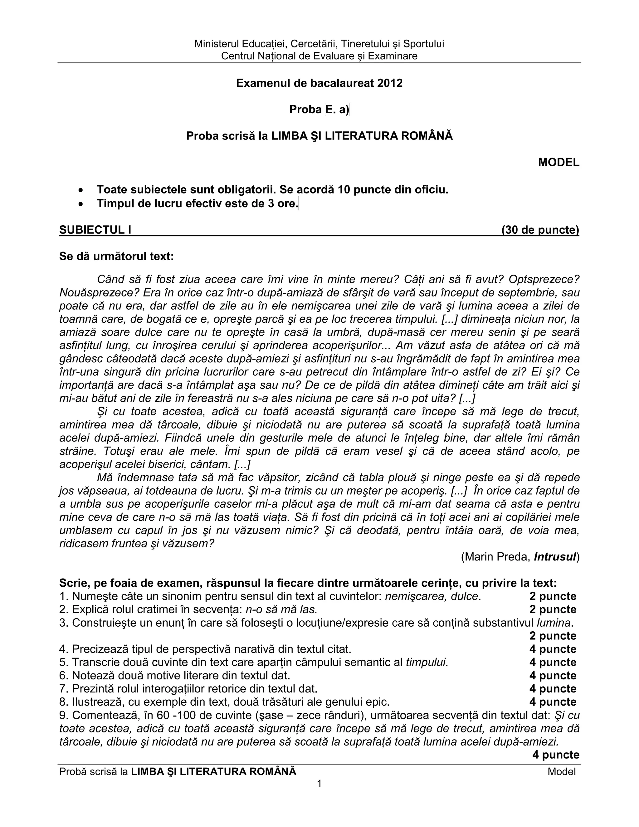 Modele de-subiecte-bacalaureat-2012--proba-ea-scrisa--limba-romana | PDF