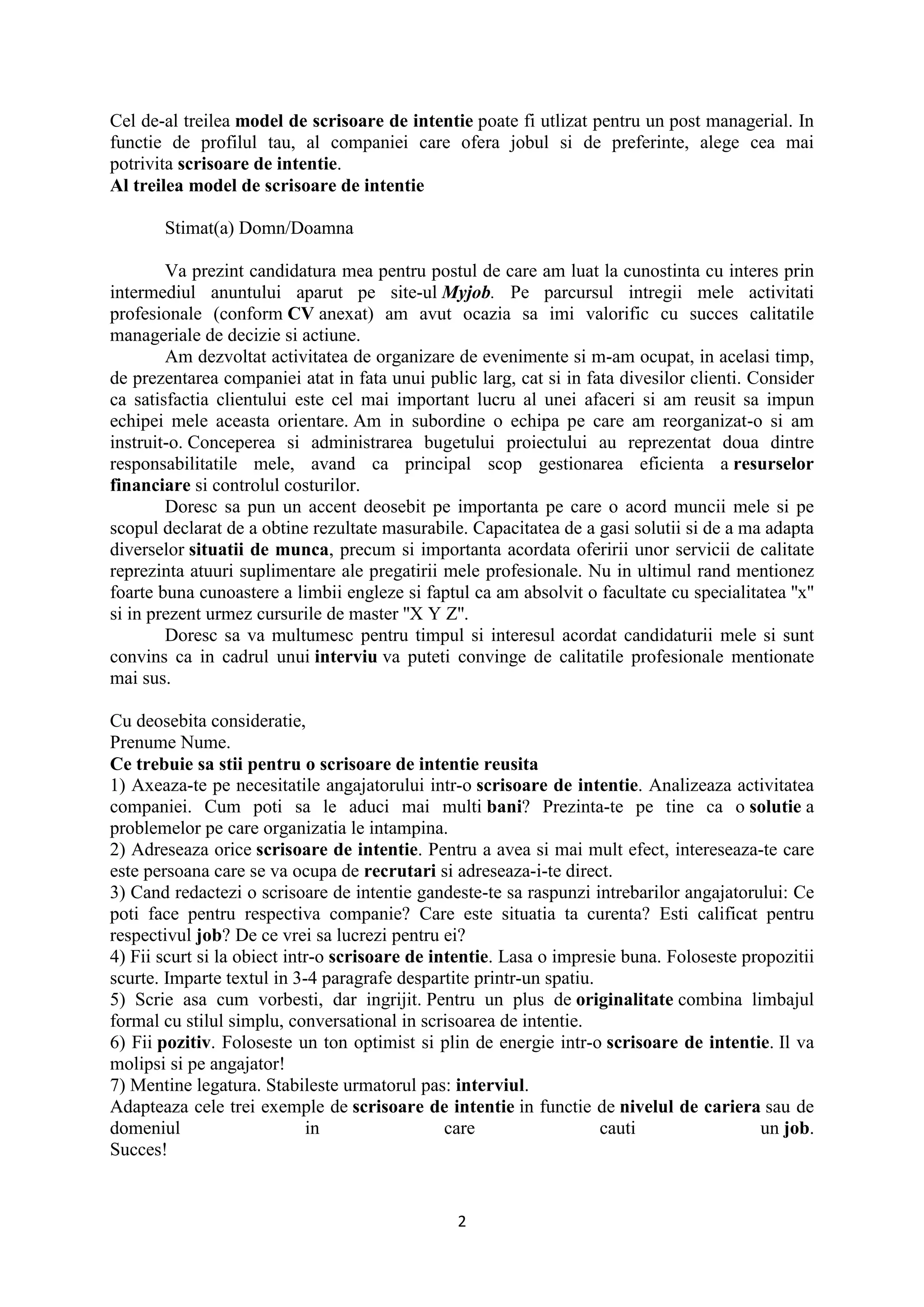 Modele de scrisoare de intentie | DOCX