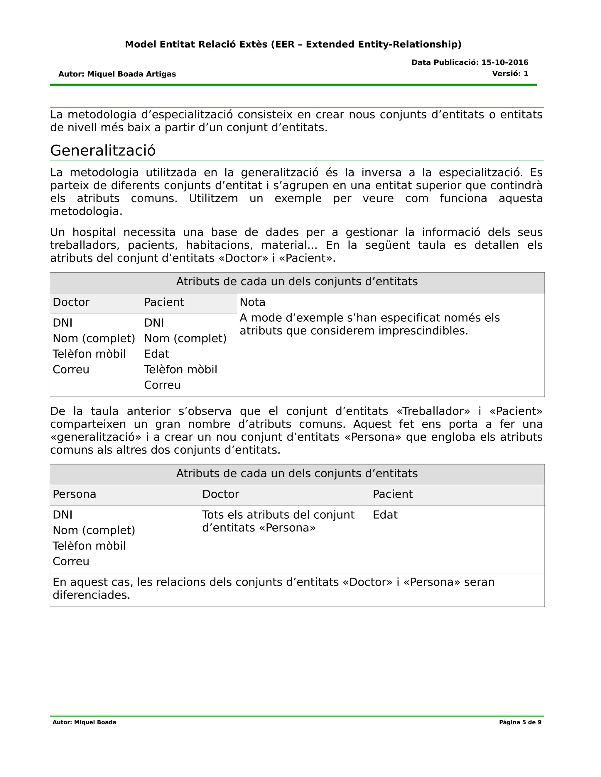 Model entitat relació extès (Extended Entity Relationship) | PDF