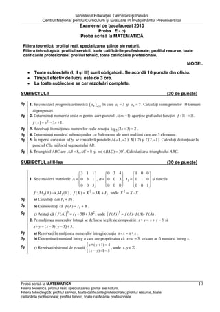 Modele si variante bac matematica m1 2010 (model oficial) | PDF