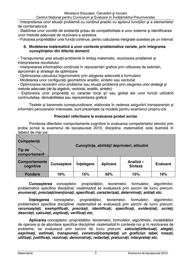 Modele si variante bac matematica m1 2010 (model oficial) | PDF
