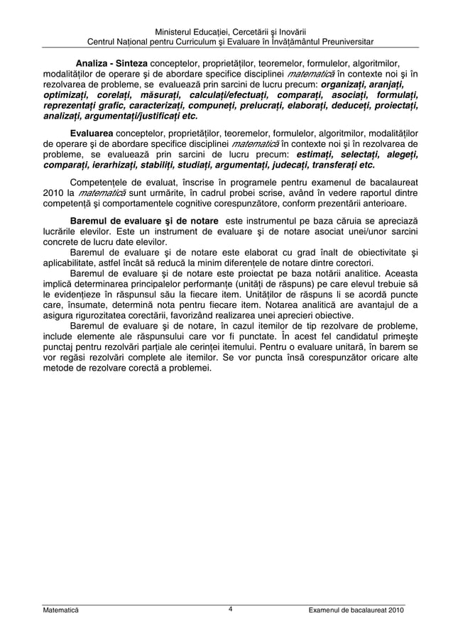 Modele si variante bac matematica m1 2010 (model oficial) | PDF