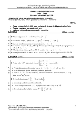 Modele si variante bac matematica m1 2010 (model oficial) | PDF