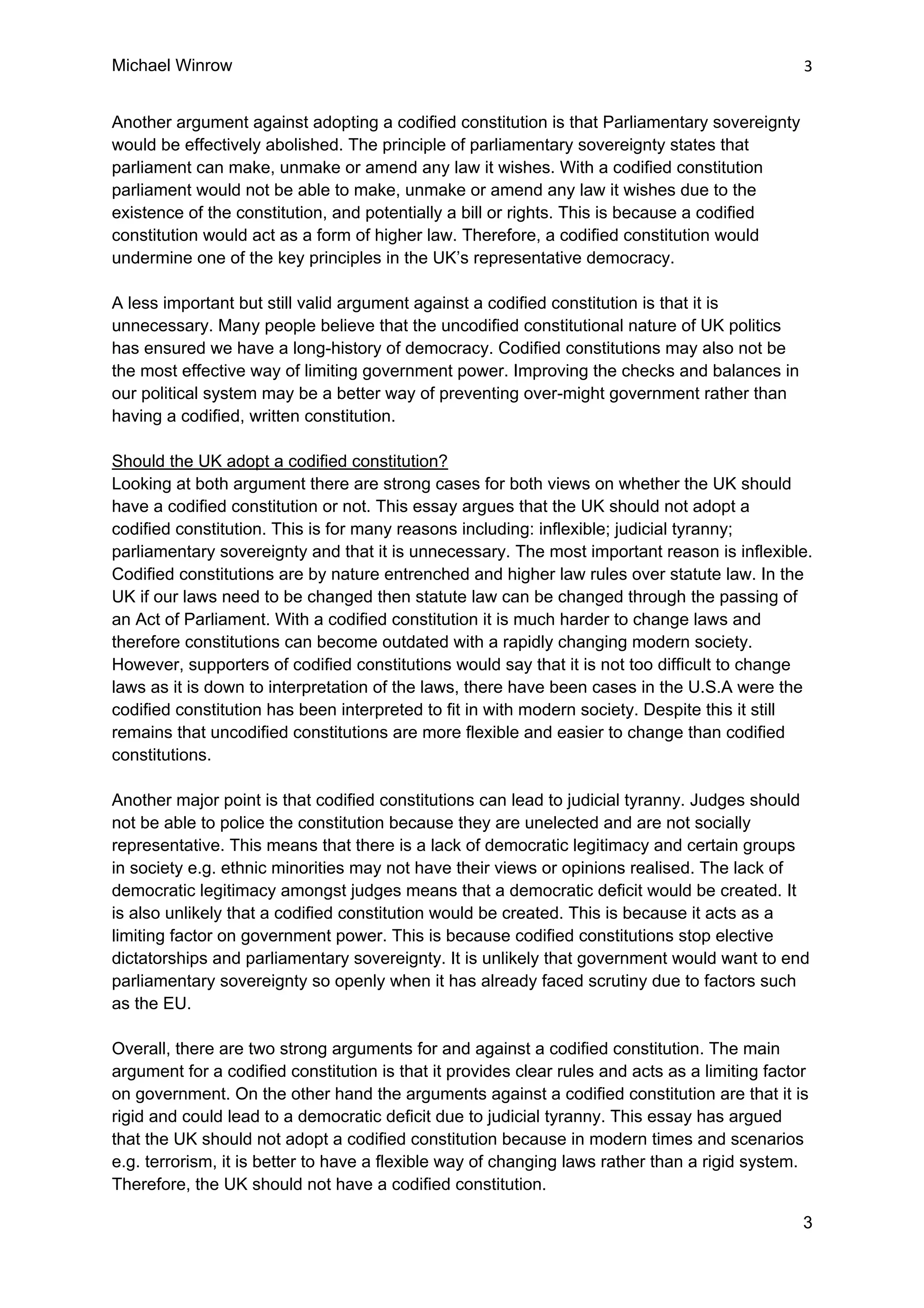 Model essay should the uk adopt a codified constitution | PDF