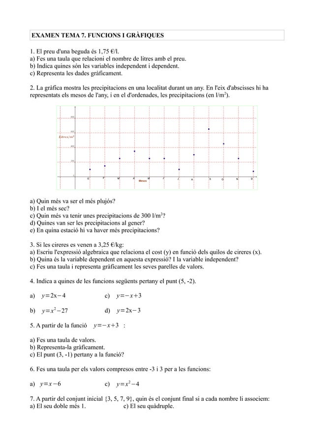 Model examen tema 7. funcions i gràfiques | PDF
