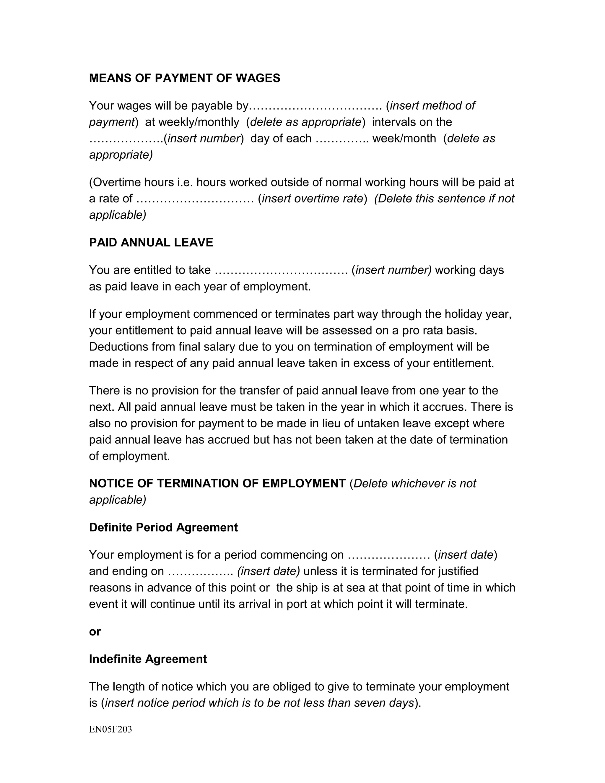 Model format for seafarer employment agreement 2 | PDF