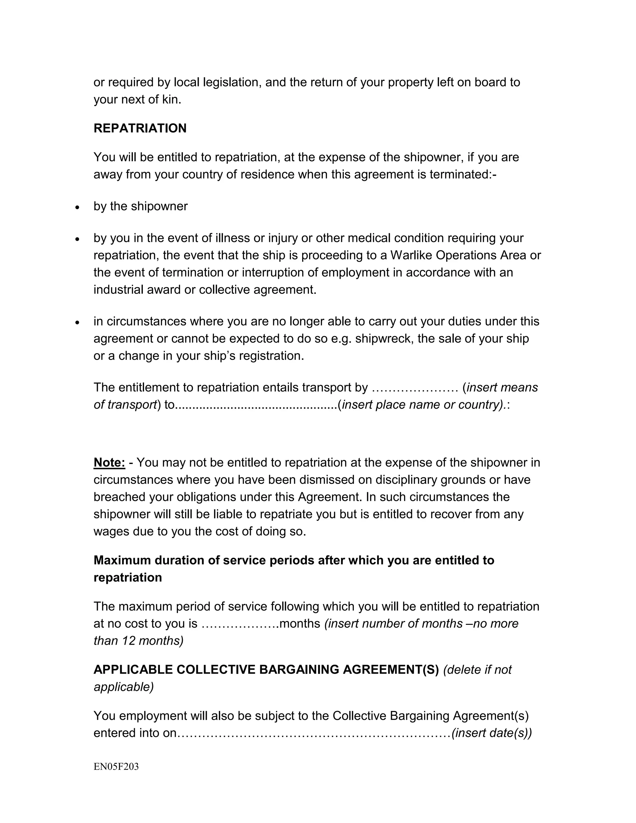 Model format for seafarer employment agreement 2 | PDF