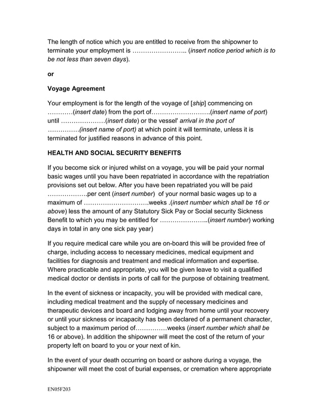 Model format for seafarer employment agreement 2 | PDF