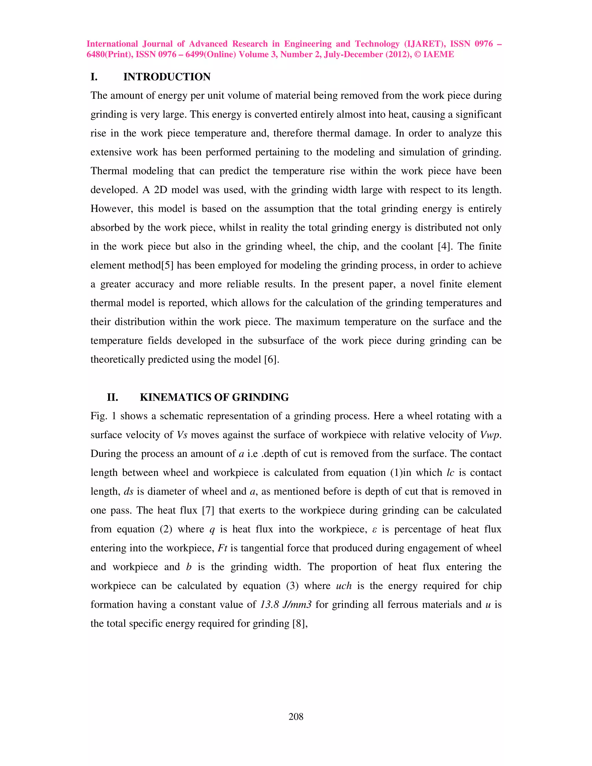 Model for prediction of temperature distribution in workpiece for surface grinding using fea ...