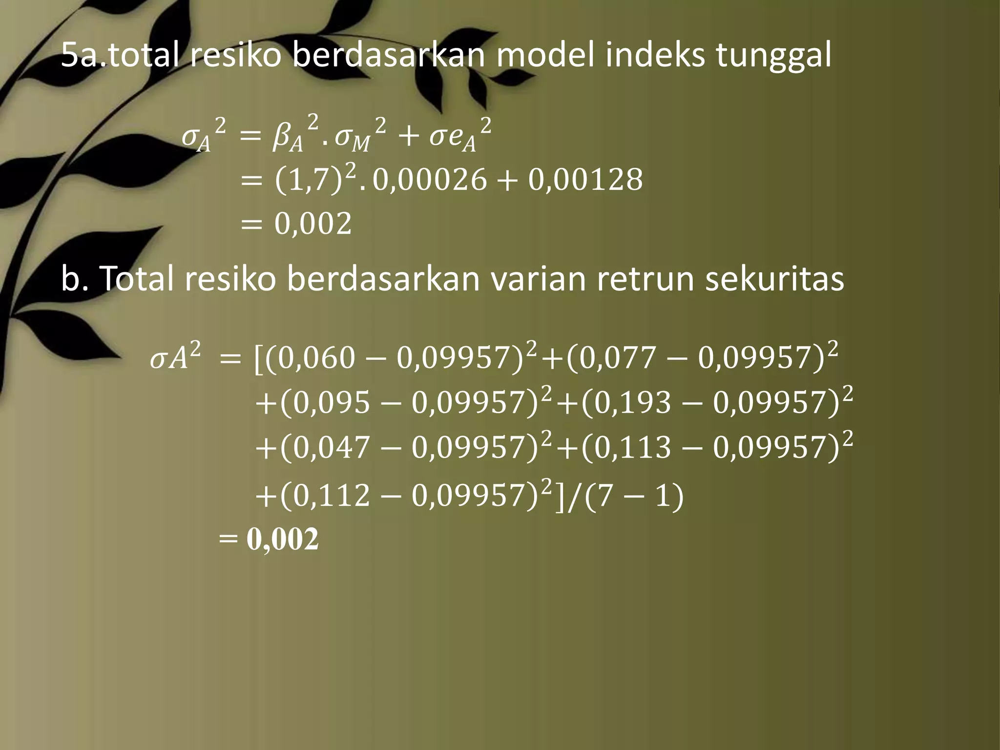 Model indeks tunggal ppt | PPTX