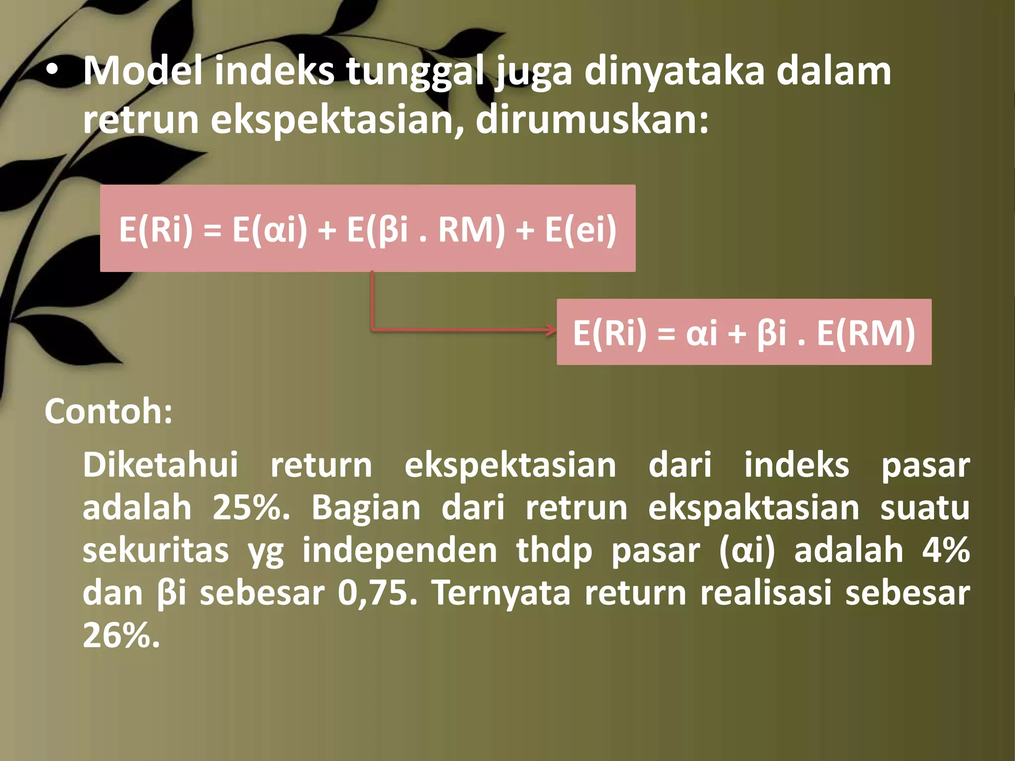 Model indeks tunggal ppt | PPTX