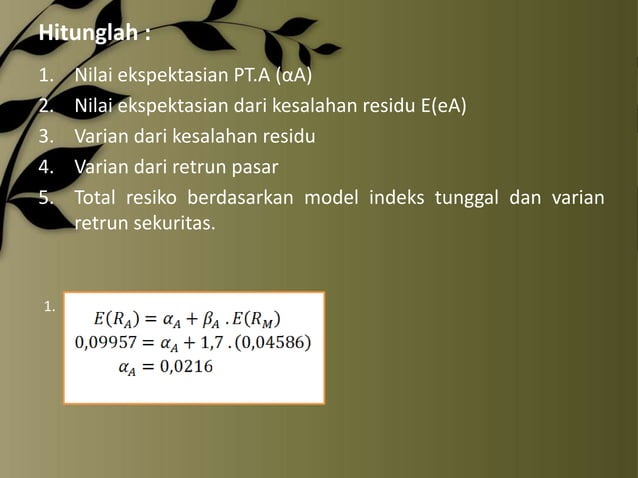 Model indeks tunggal ppt | PPTX