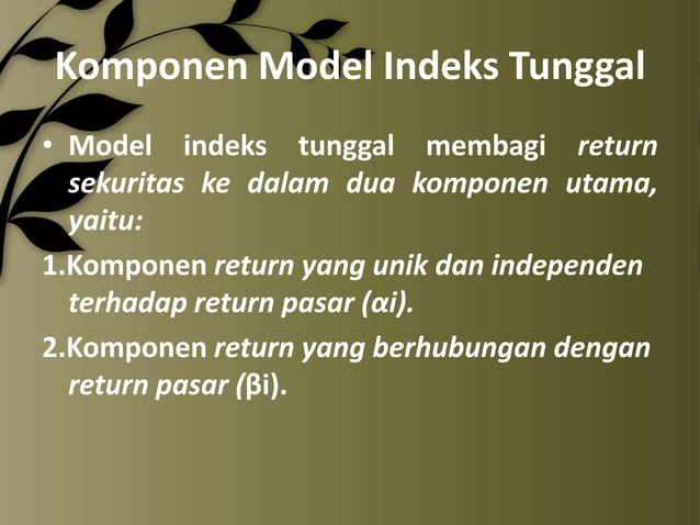 Model indeks tunggal ppt | PPTX