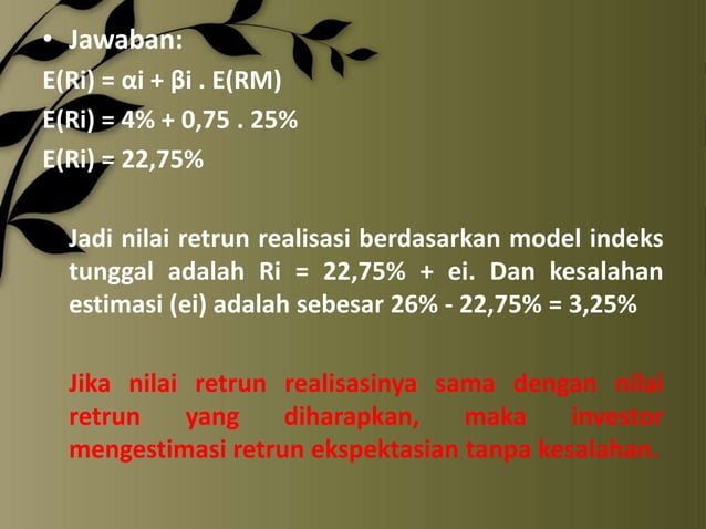 Model indeks tunggal ppt | PPTX