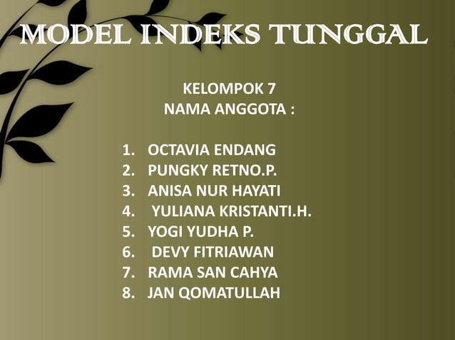 MODEL INDEKS TUNGGAL | PPT