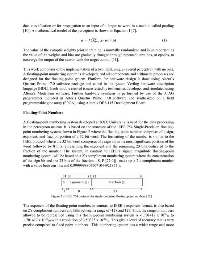 Modeling A Perceptron Neuron Using Verilog Developed Floating Point Numbering System And Modules
