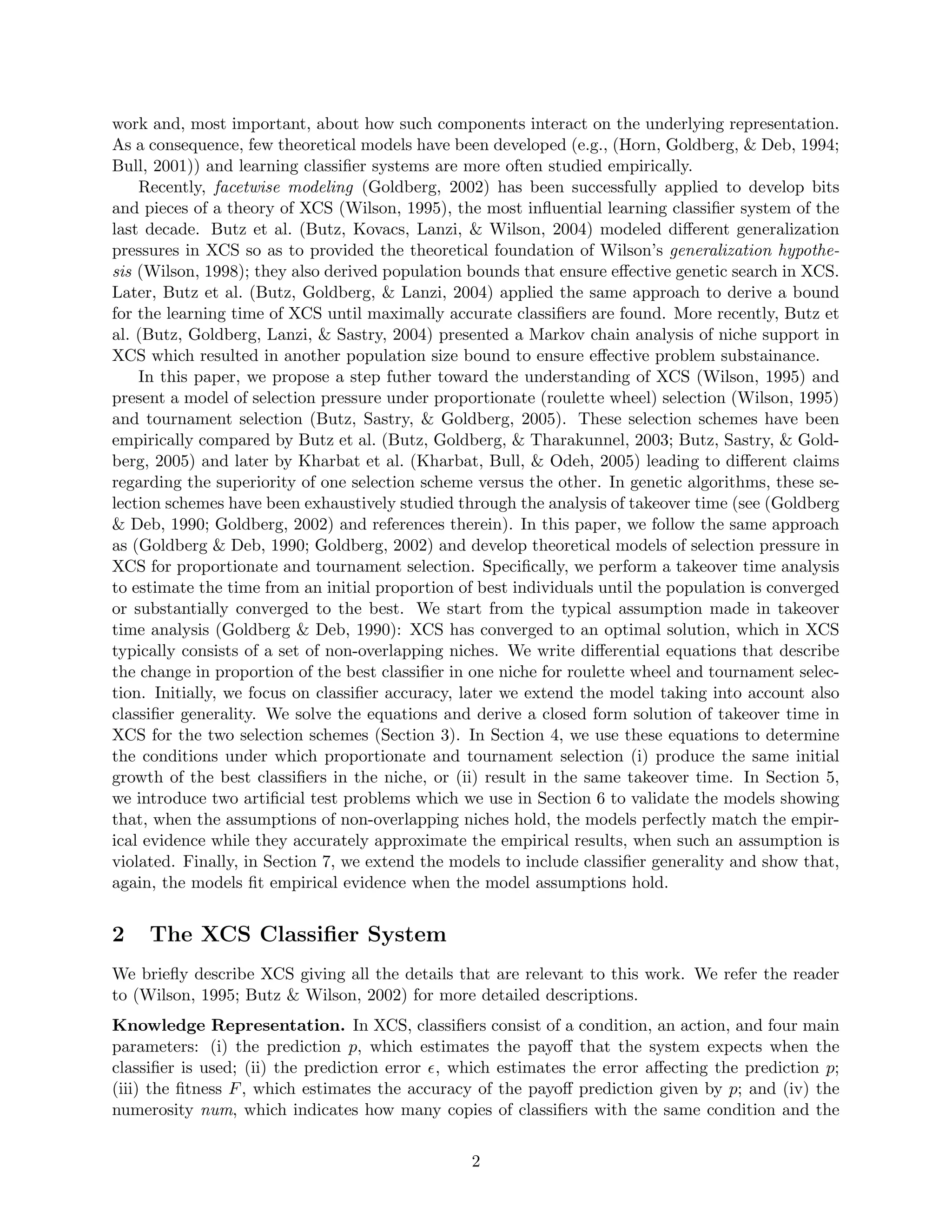 Modeling selection pressure in XCS for proportionate and tournament selection | PDF