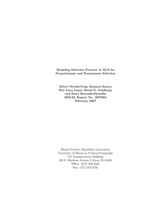 Modeling selection pressure in XCS for proportionate and tournament ...