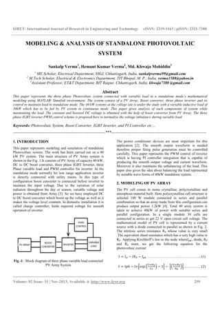 Modeling & analysis of standalone photovoltaic | PDF