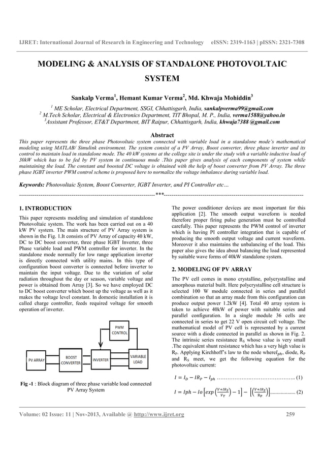 Modeling & analysis of standalone photovoltaic | PDF