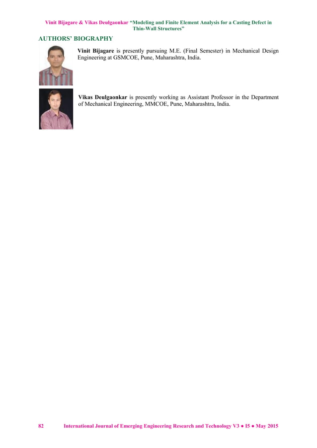 Modeling And Finite Element Analysis For A Casting Defect In Thin Wall