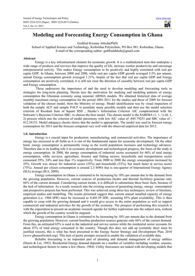 Modeling and forecasting energy consumption in ghana | PDF