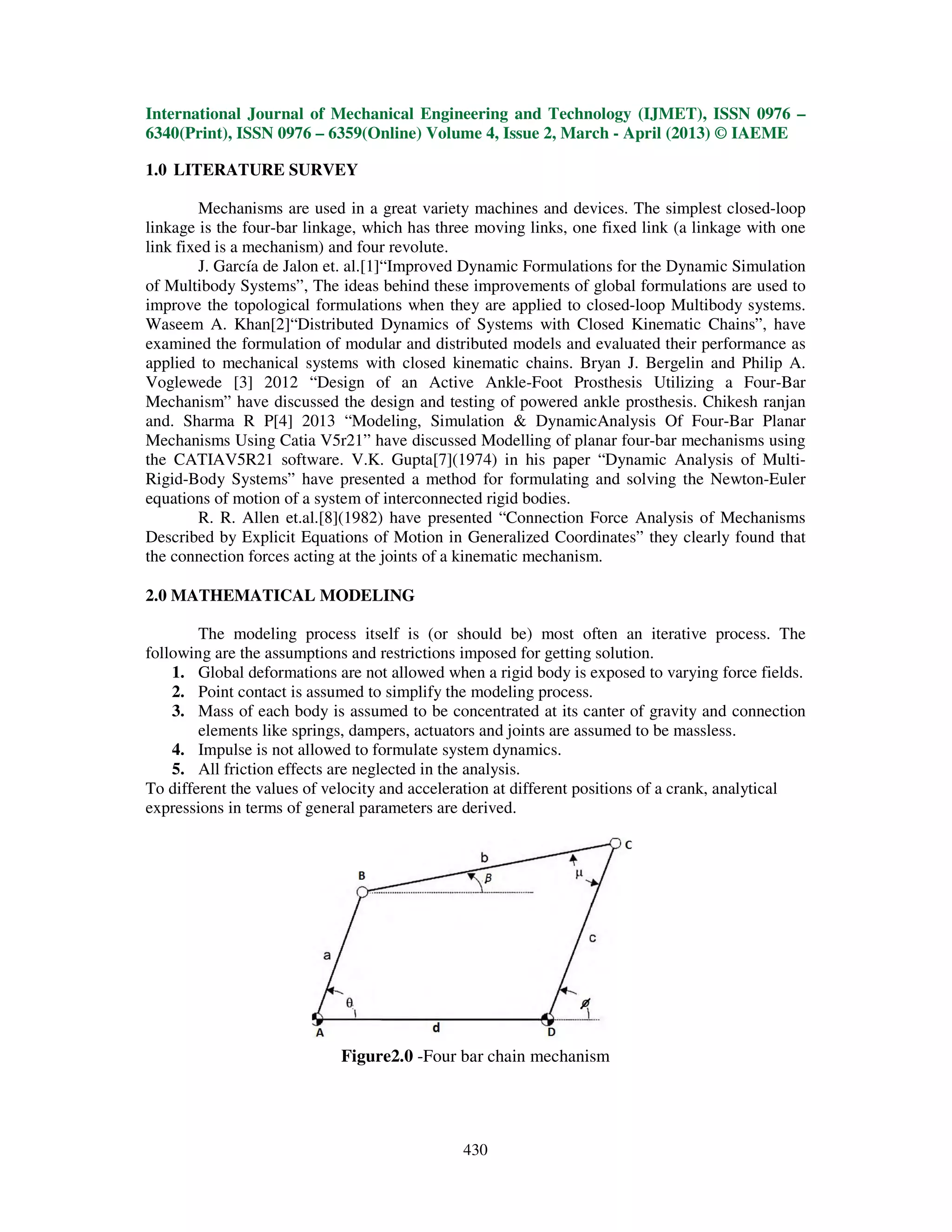 Modeling and simulation of four bar planar mechanisms using adams | PDF